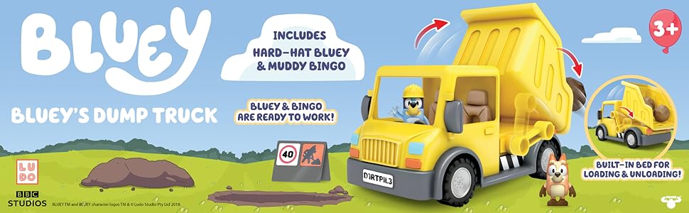 Bluey : Bluey’s Dump Truck with Hard Hat Bluey and Muddy Bingo Figures ...